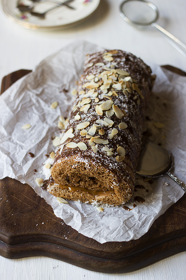 Mocha, Caramel and Coconut Swiss Roll - aninas recipes