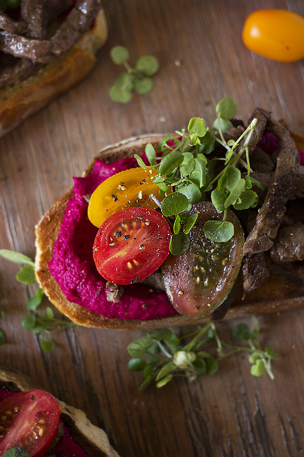 Stir Fry Beef and Beetroot Hummus Open Sandwich with Jacksons Real Food ...